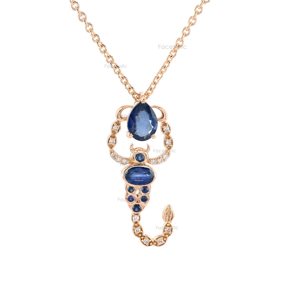 14K Gold Scorpion Necklace: Sapphire & Diamond Scorpio Pendant - Etsy