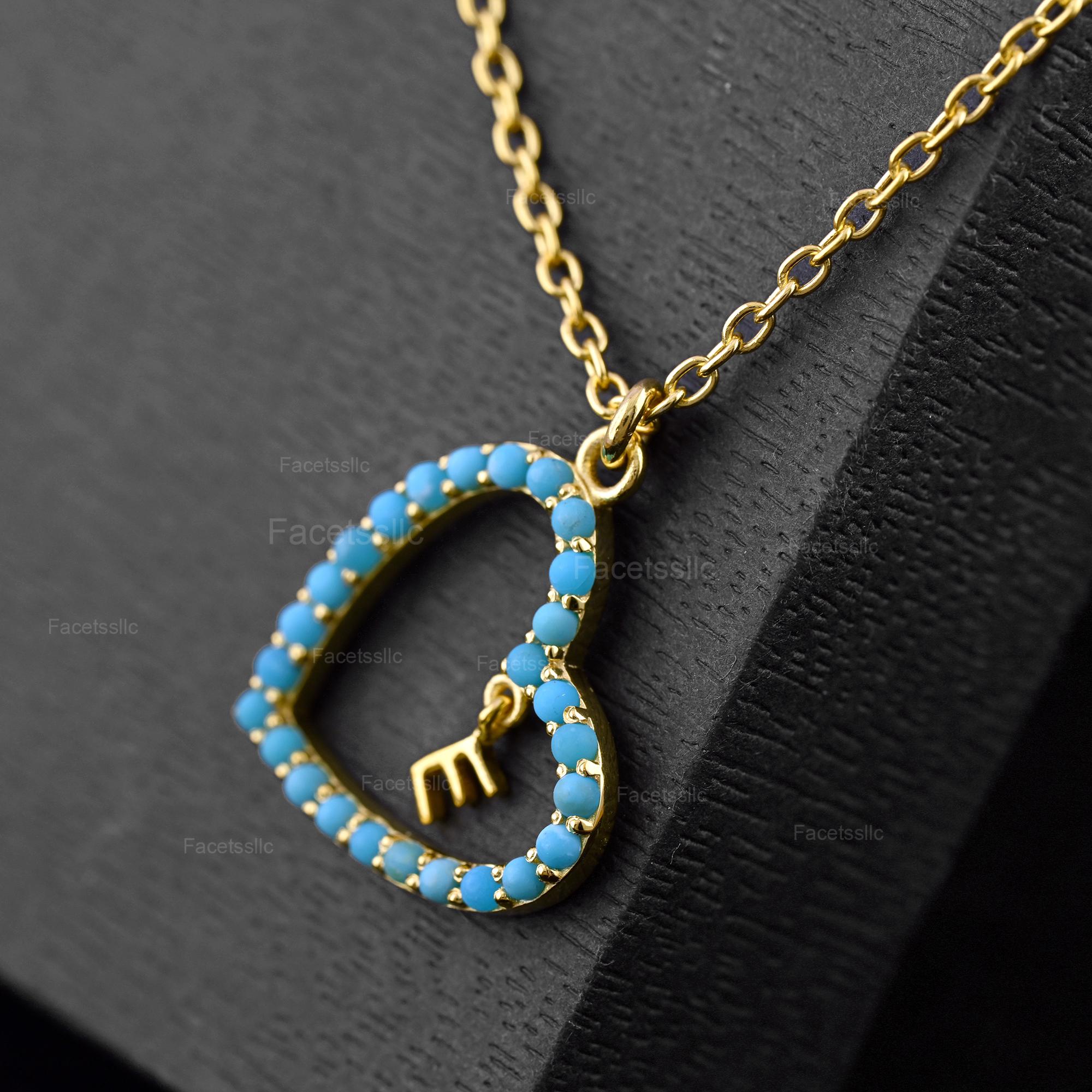 Turquoise Initial Necklace, Solid 18K Yellow Gold Heart Personalized ...