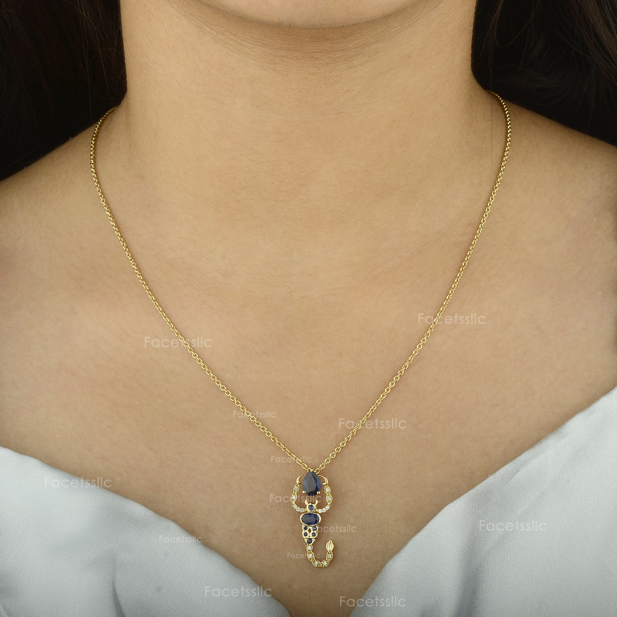 14K Gold Scorpion Necklace: Sapphire & Diamond Scorpio Pendant - Etsy