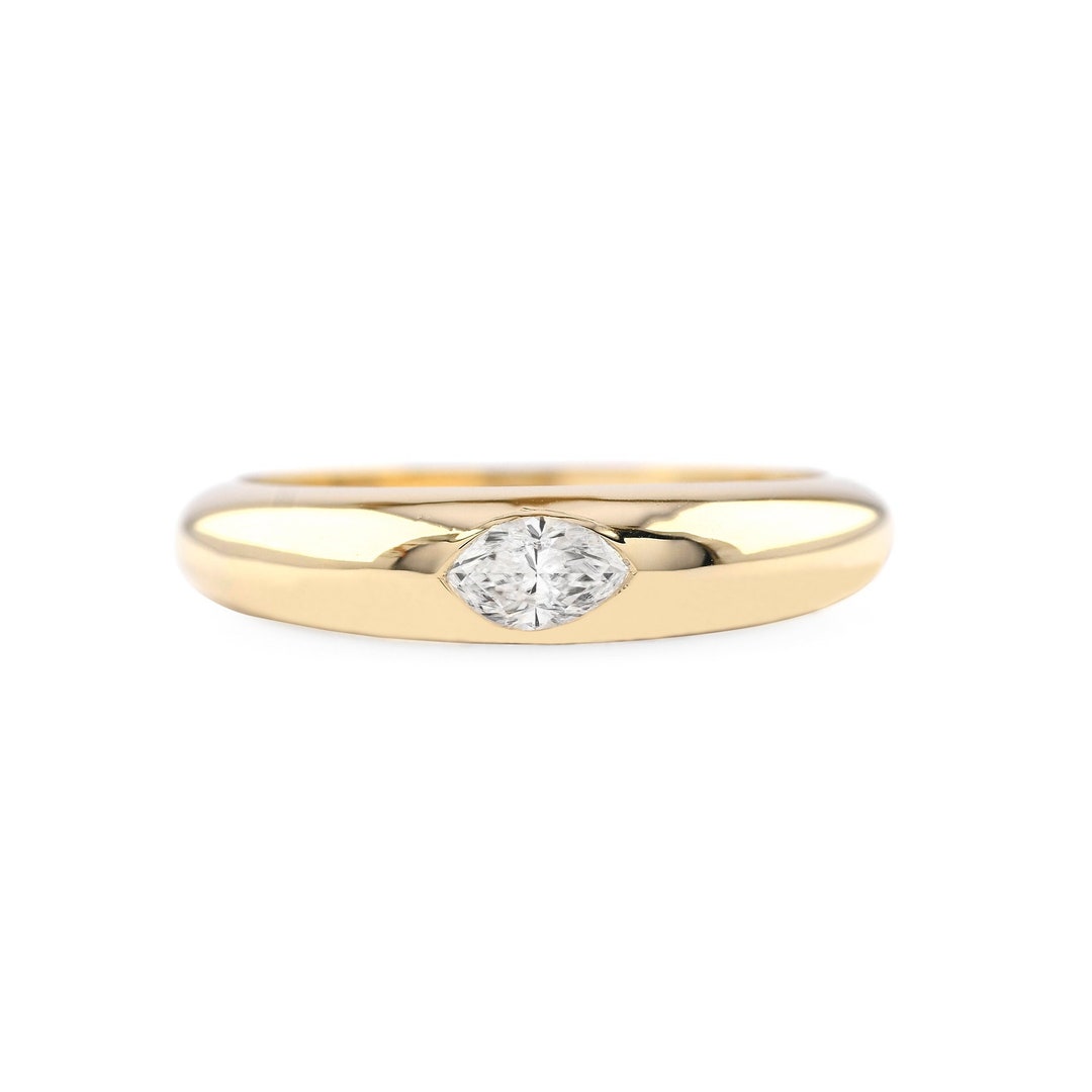 Flush Set Diamond Ring, Genuine Marquise Diamond Ring, 18K Solid Bold ...