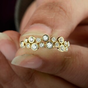 14K Solid Gold Genuine Diamond Cluster Ring, Classic Wedding Band Ring, Multi Stone Diamond ...