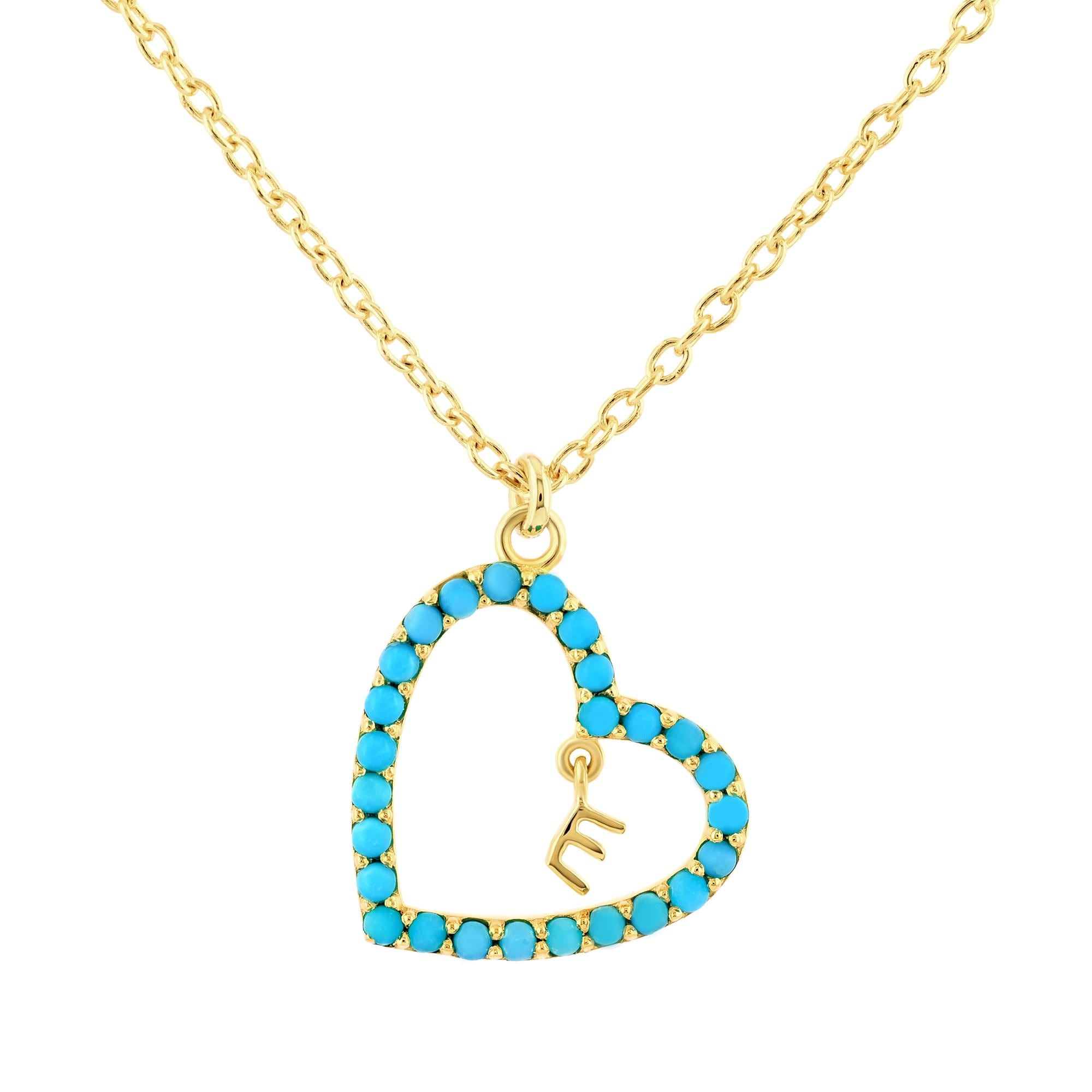 Turquoise Initial Necklace, Solid 18K Yellow Gold Heart Personalized ...