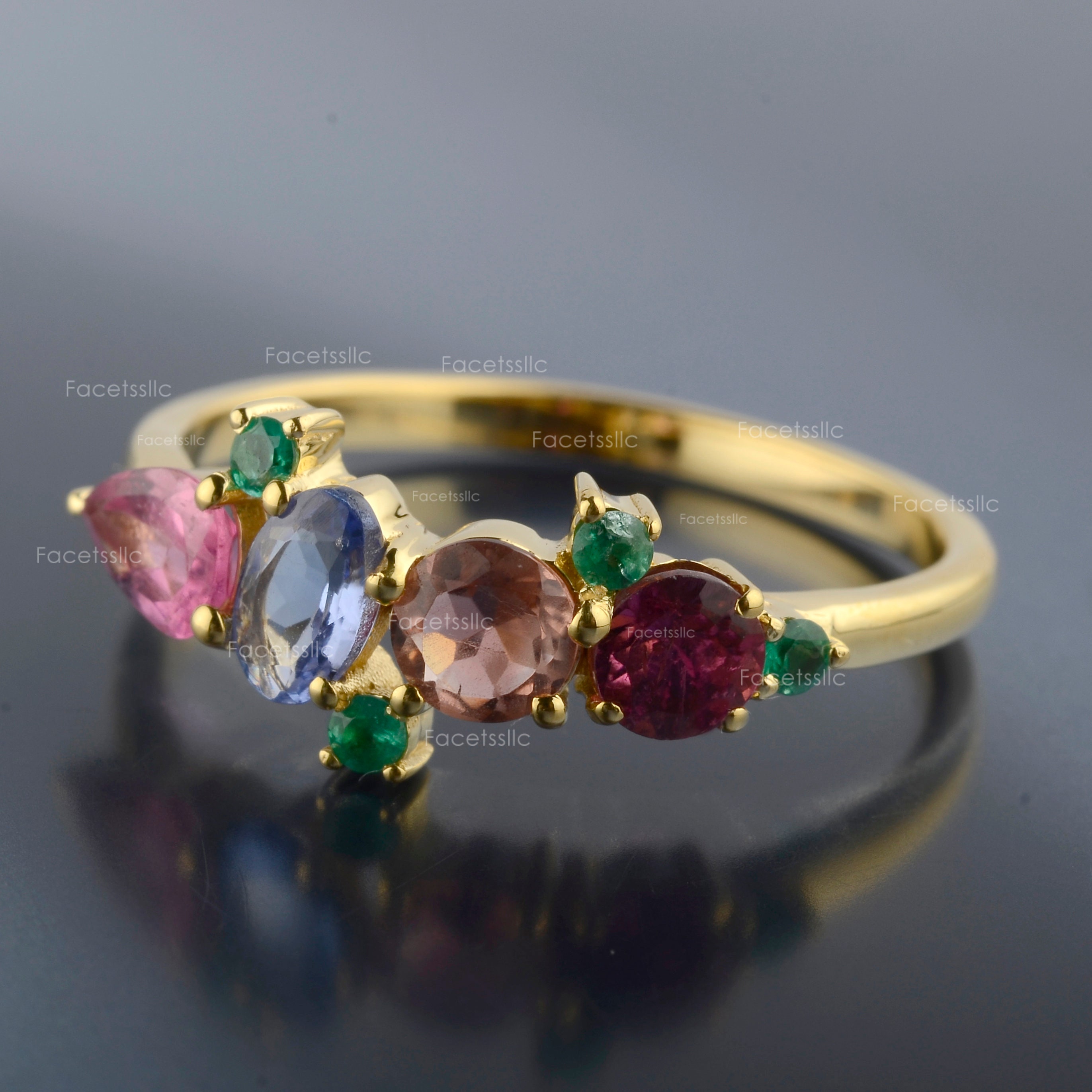 Multi Stone 18ksolid Gold Engagement Ring: Emerald, Tourmaline ...