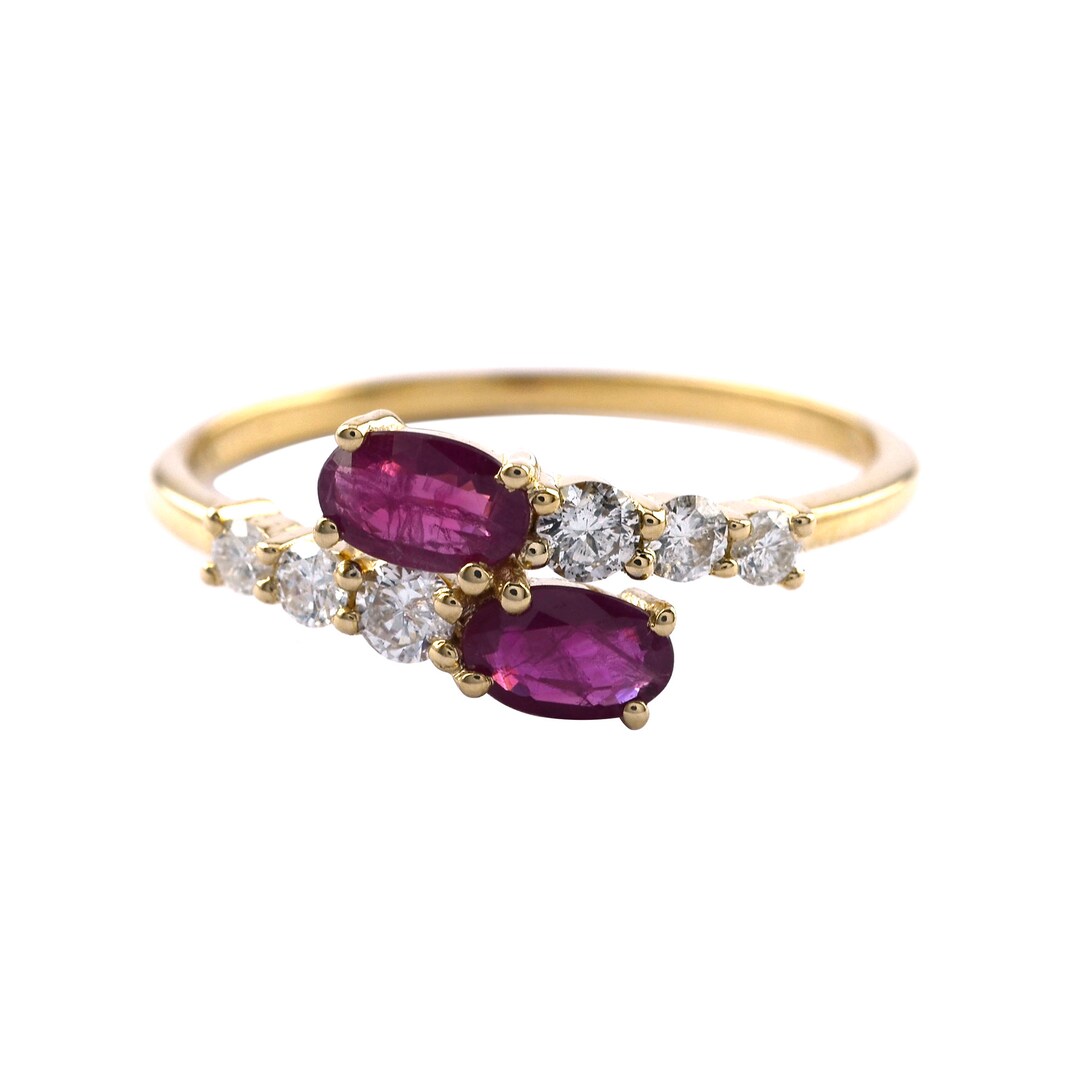 Made to Order Genuine Ruby Ring/ 14K Solid Gold Wedding Ring/ Oval Ruby Diamond Ring/ Diamond ...
