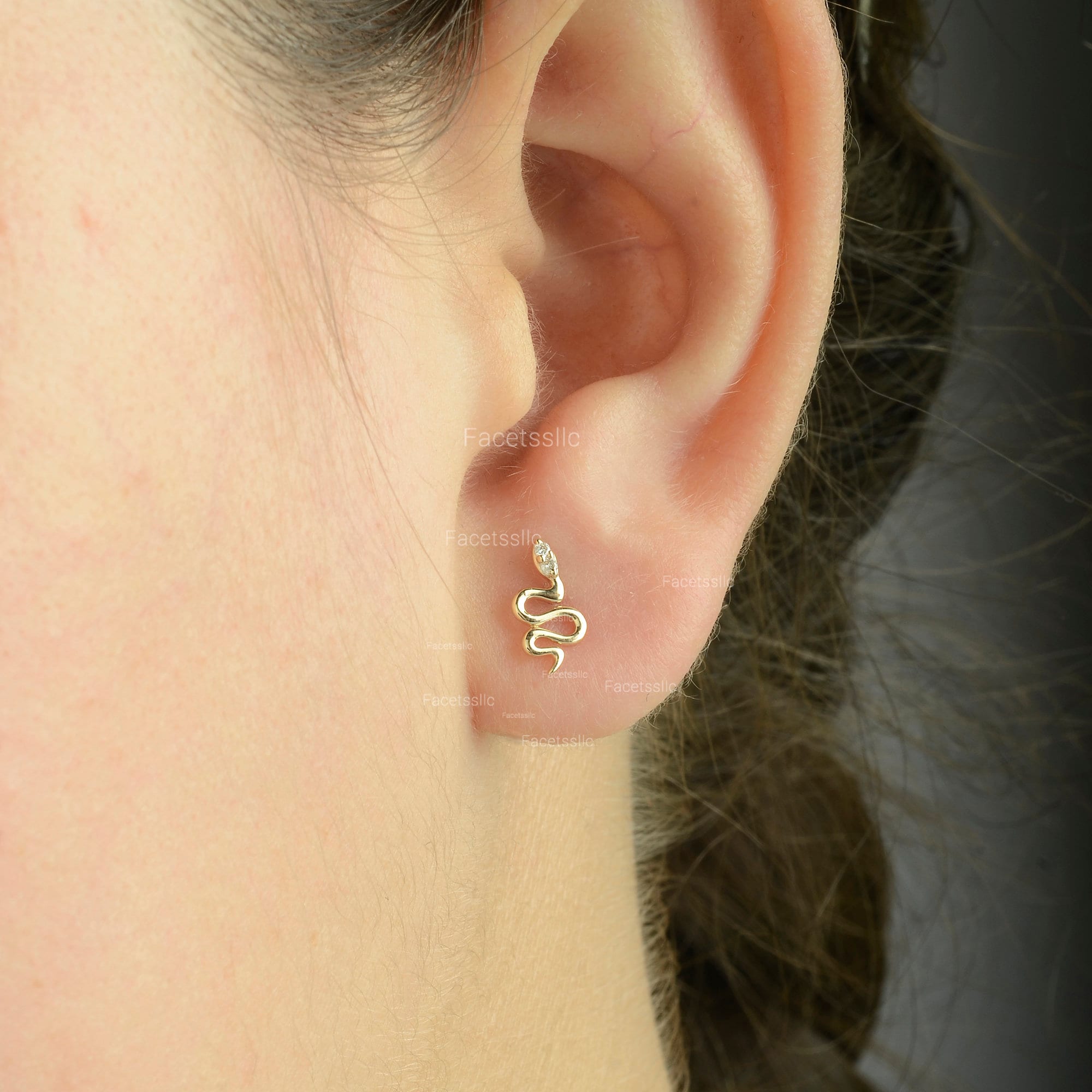 Snake Stud Earrings/ Natural Diamond Studs/14k Solid Gold Earrings ...