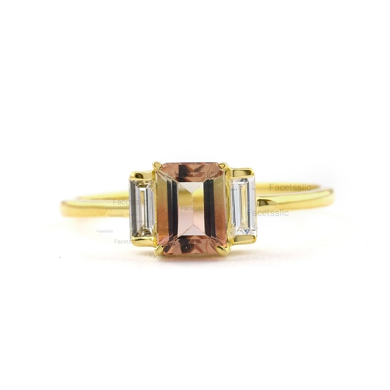 Rare Emerald Cut Tourmaline Ring 14K Gold/ Natural Earth Mines - Etsy