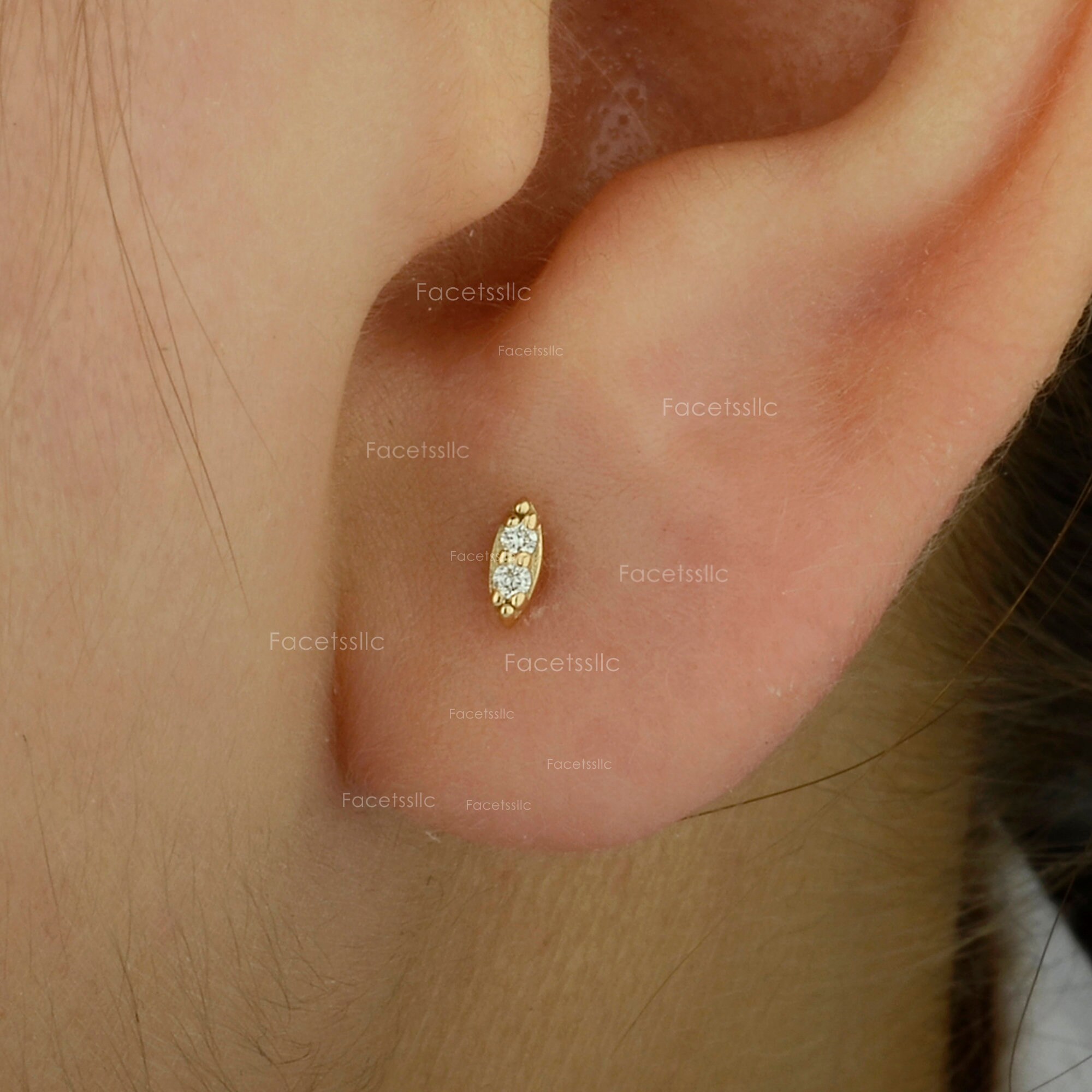 Tiny Diamond Studs/ 14K Gold Diamond Stud Earrings/ Minimalist Gold Earrings/ Genuine Diamond ...