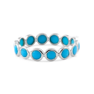 Genuine Turquoise Eternity Ring, 14K Solid Gold, Dainty Round Turquoise Full Eternity Band ...