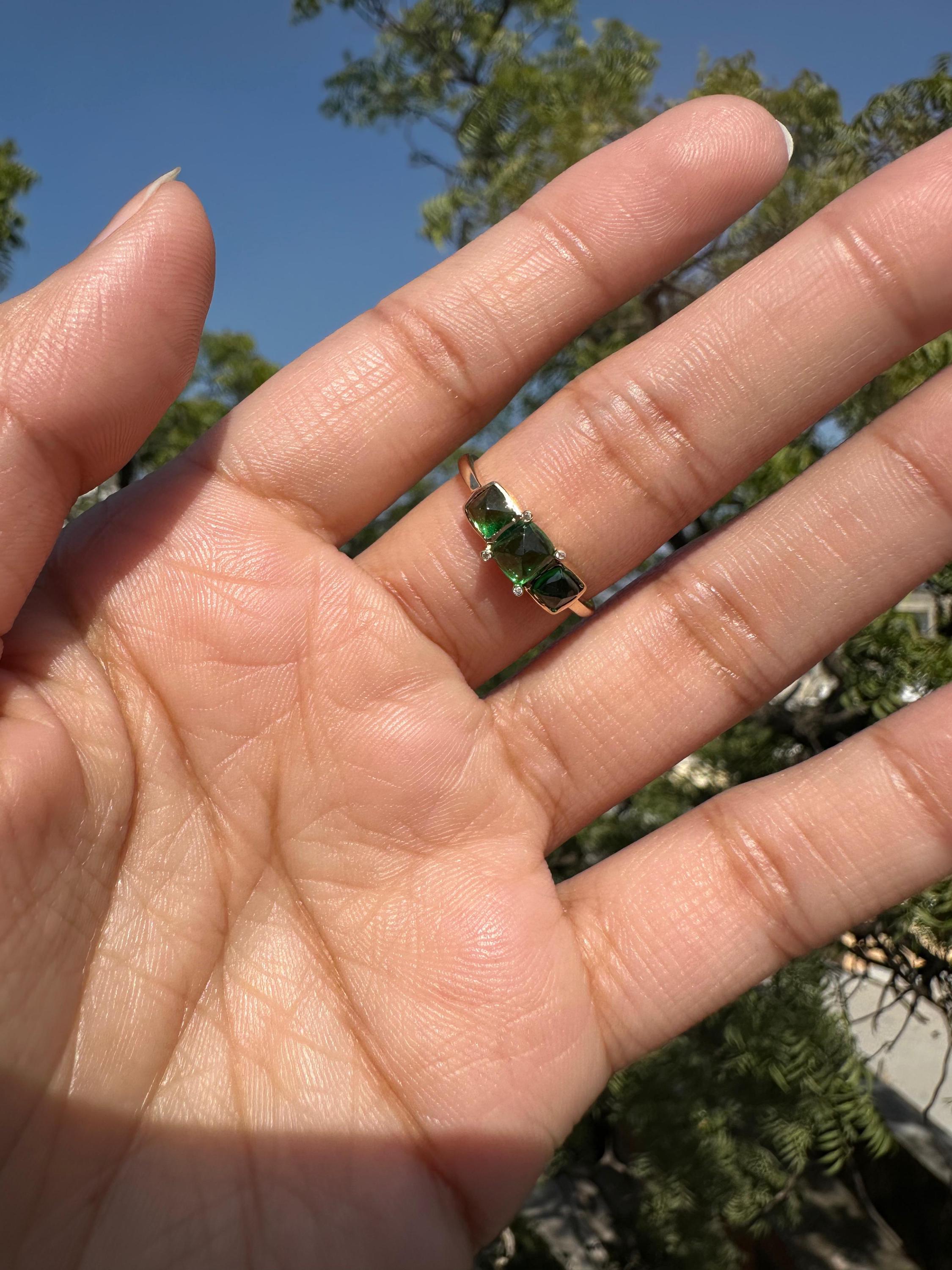 Natural Sugarloaf Tsavorite & Diamond 18K Gold Ring: Handmade Three ...