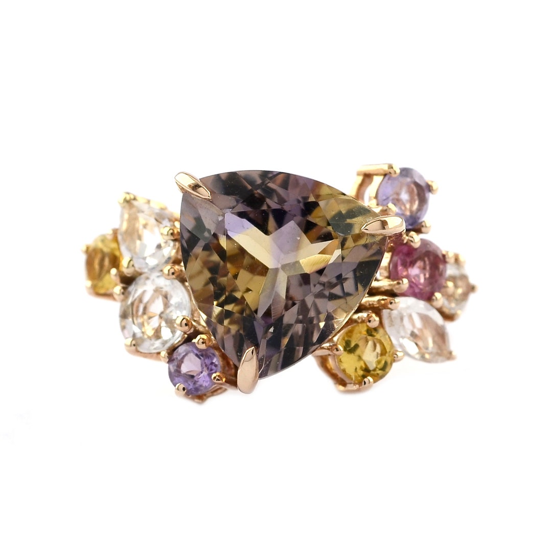 Mix Shape Engagement Ring, Solid 10K/14K/18K Rose Gold Multi Gemstone ...