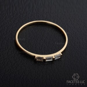 Triple Baguette Diamond Ring/ 14K Gold Genuine Diamond Wedding Band/ Three Stone Diamond Ring ...
