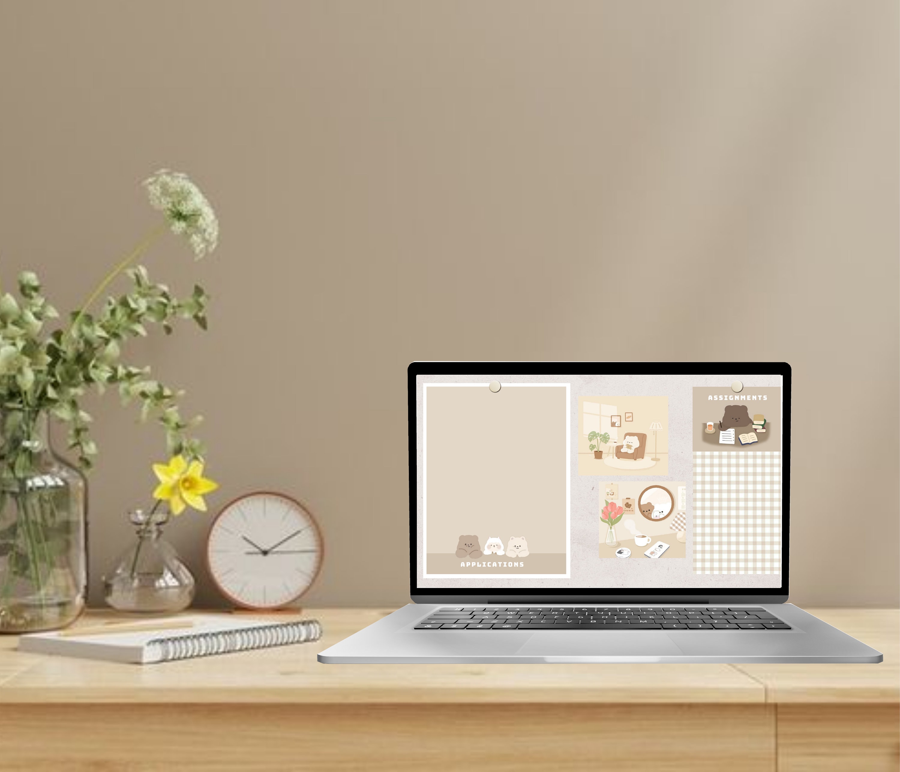 Cute Cartoon Desktop Organizer Wallpaper | Brown , Beige Color ...