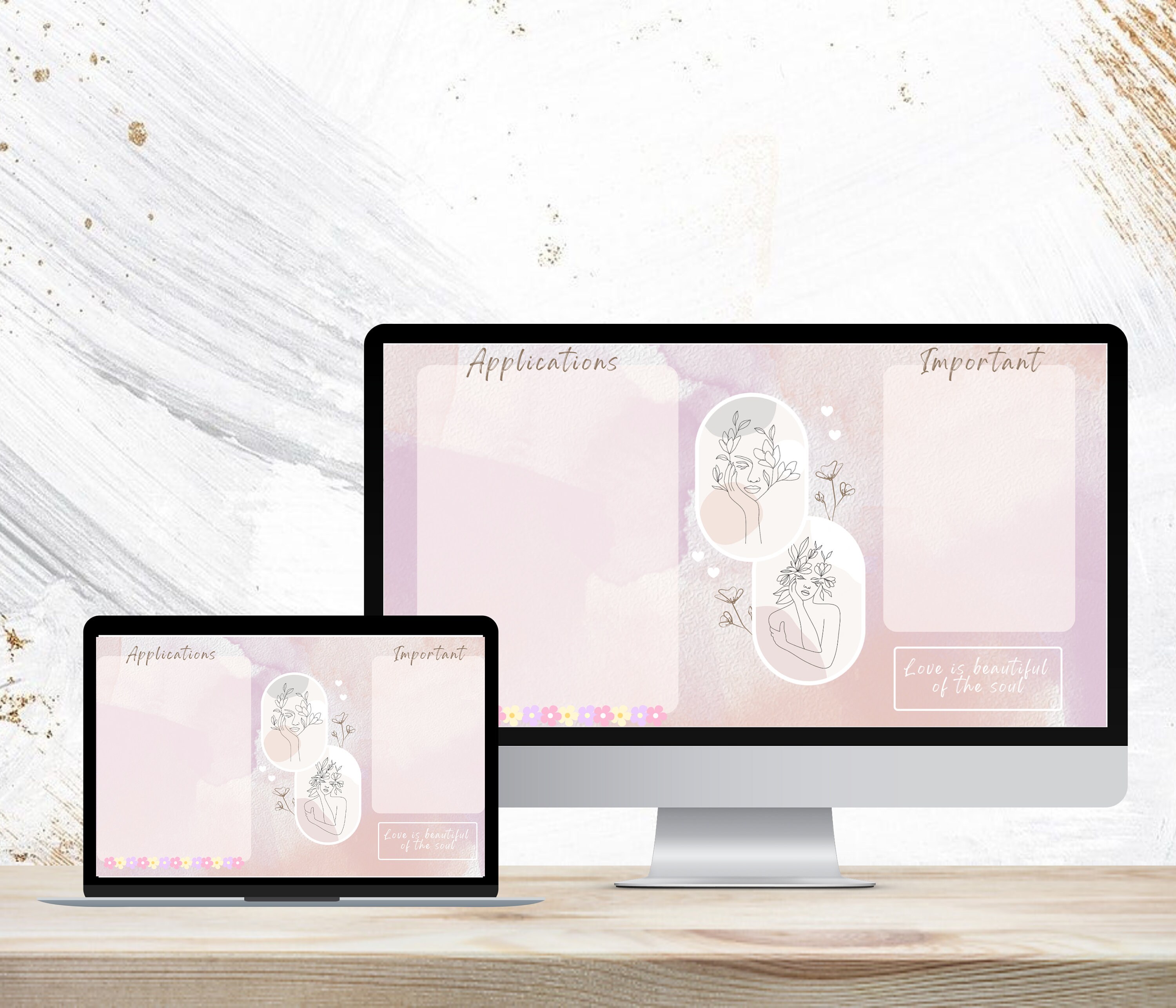 Aesthetic Desktop Organizer Wallpaper | Pink , Purple Color | Windows ...