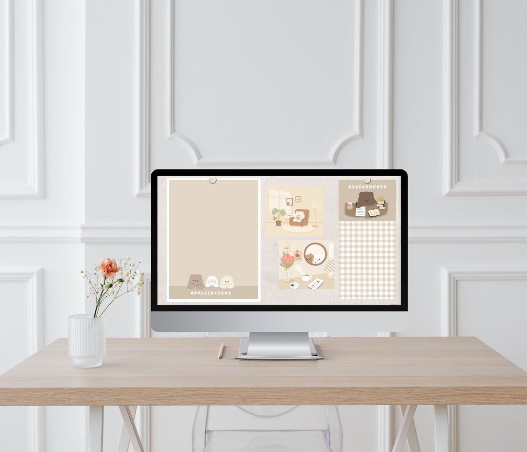 Cute Cartoon Desktop Organizer Wallpaper | Brown , Beige Color ...