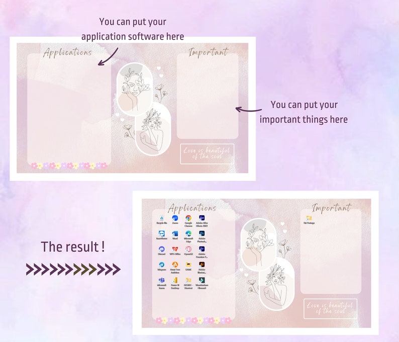 Aesthetic Desktop Organizer Wallpaper | Pink , Purple Color | Windows ...