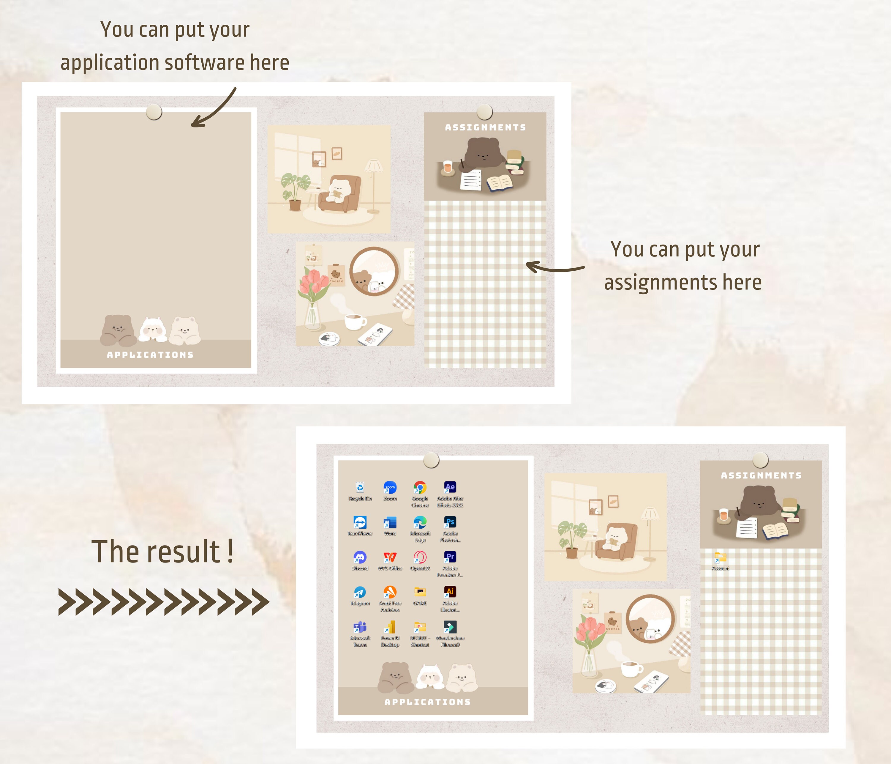 Cute Cartoon Desktop Organizer Wallpaper | Brown , Beige Color ...