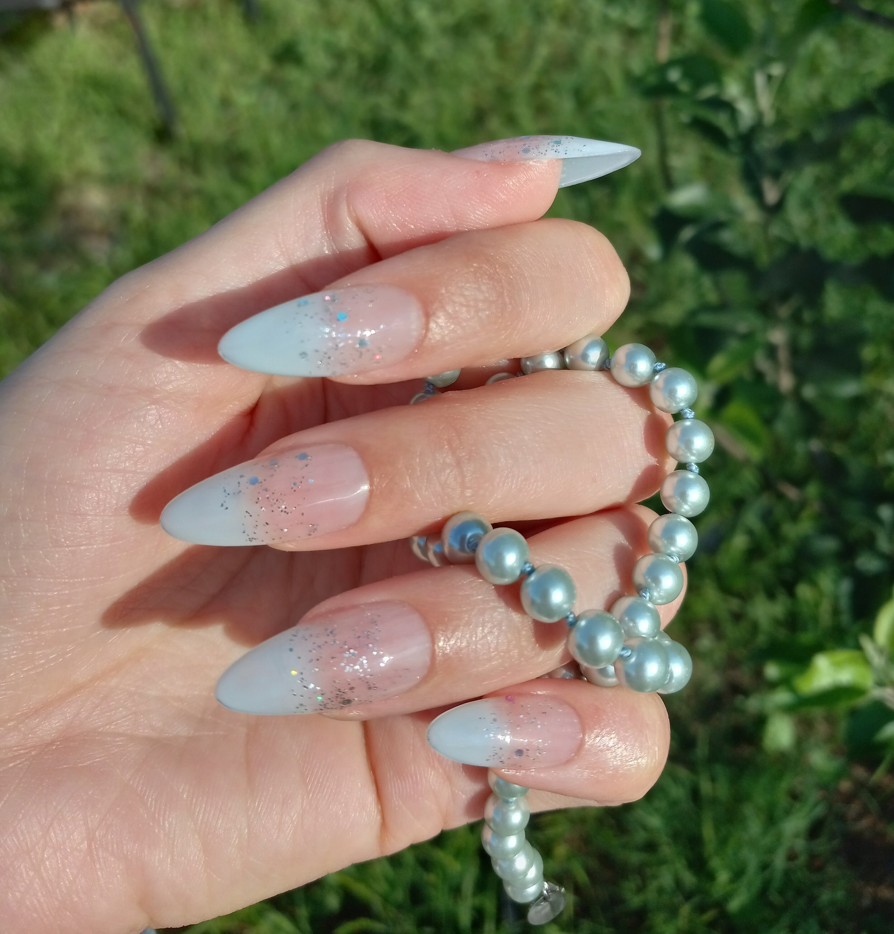 Light Blue French Fade Press on Nails With Glitter, Baby Blue, Sky ...