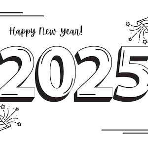 2025 Coloring Pages - Happy New Year! - Etsy