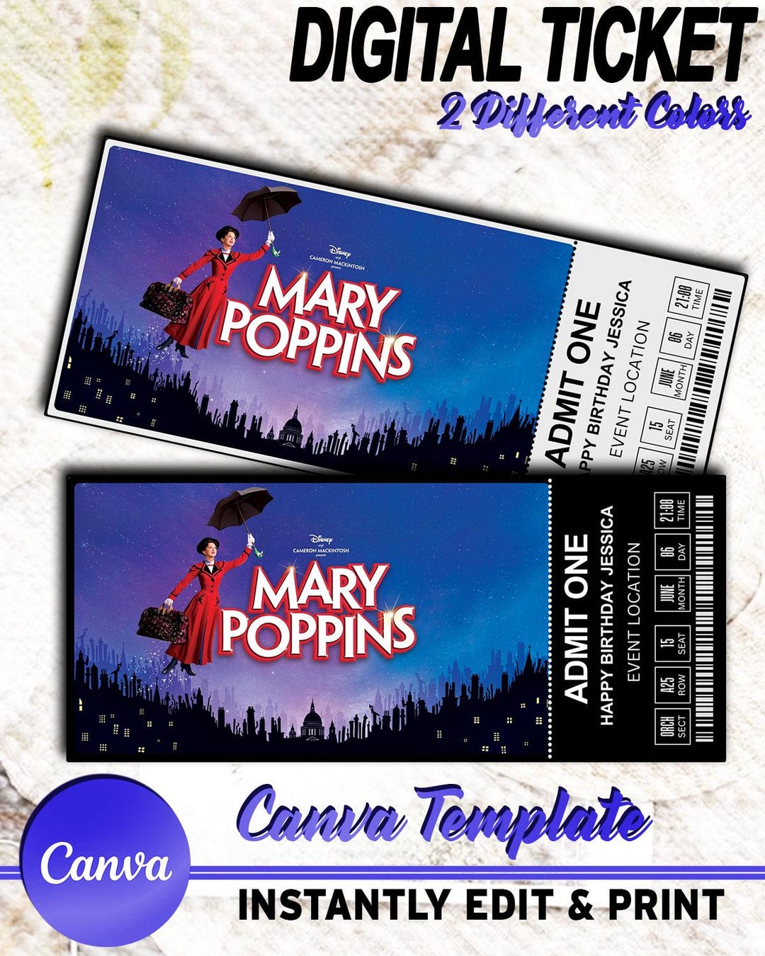 Mary Poppins Musical Ticket Template: Printable Broadway Souvenir ...