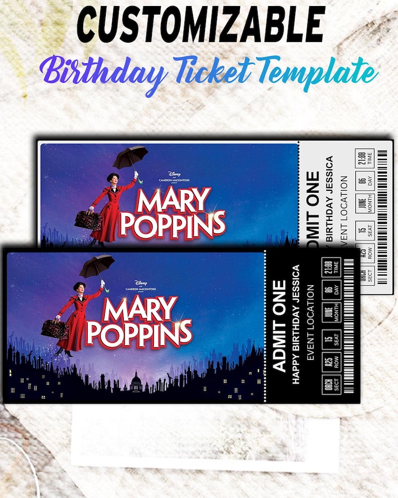 Mary Poppins Musical Ticket Template: Printable Broadway Souvenir ...