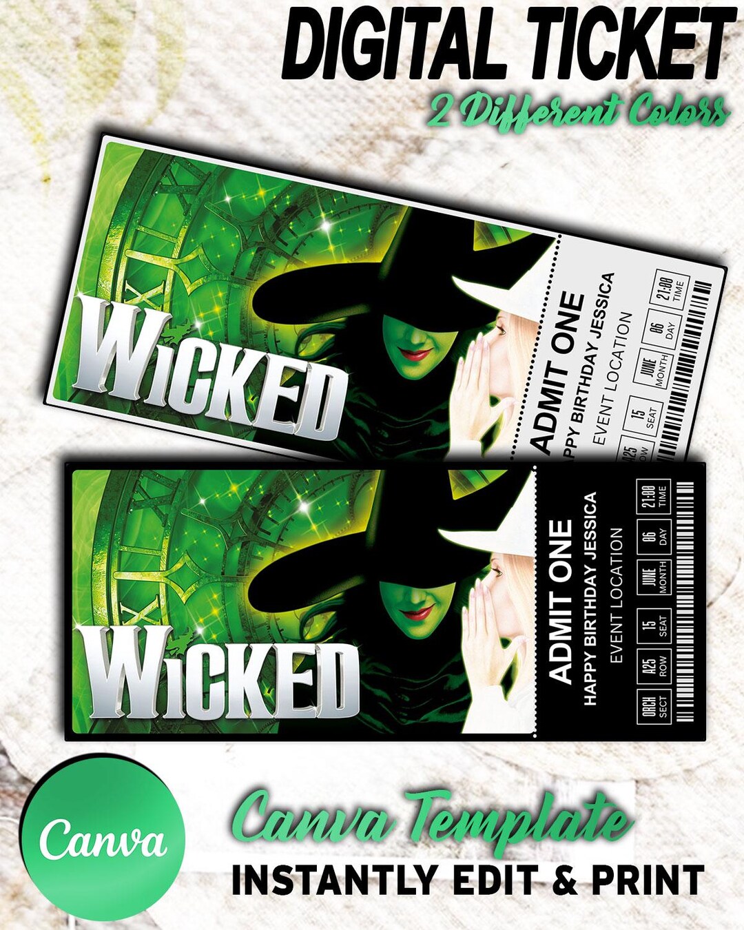Printable Wicked Musical Theatre Ticket, Personalized Gift Reveal ...