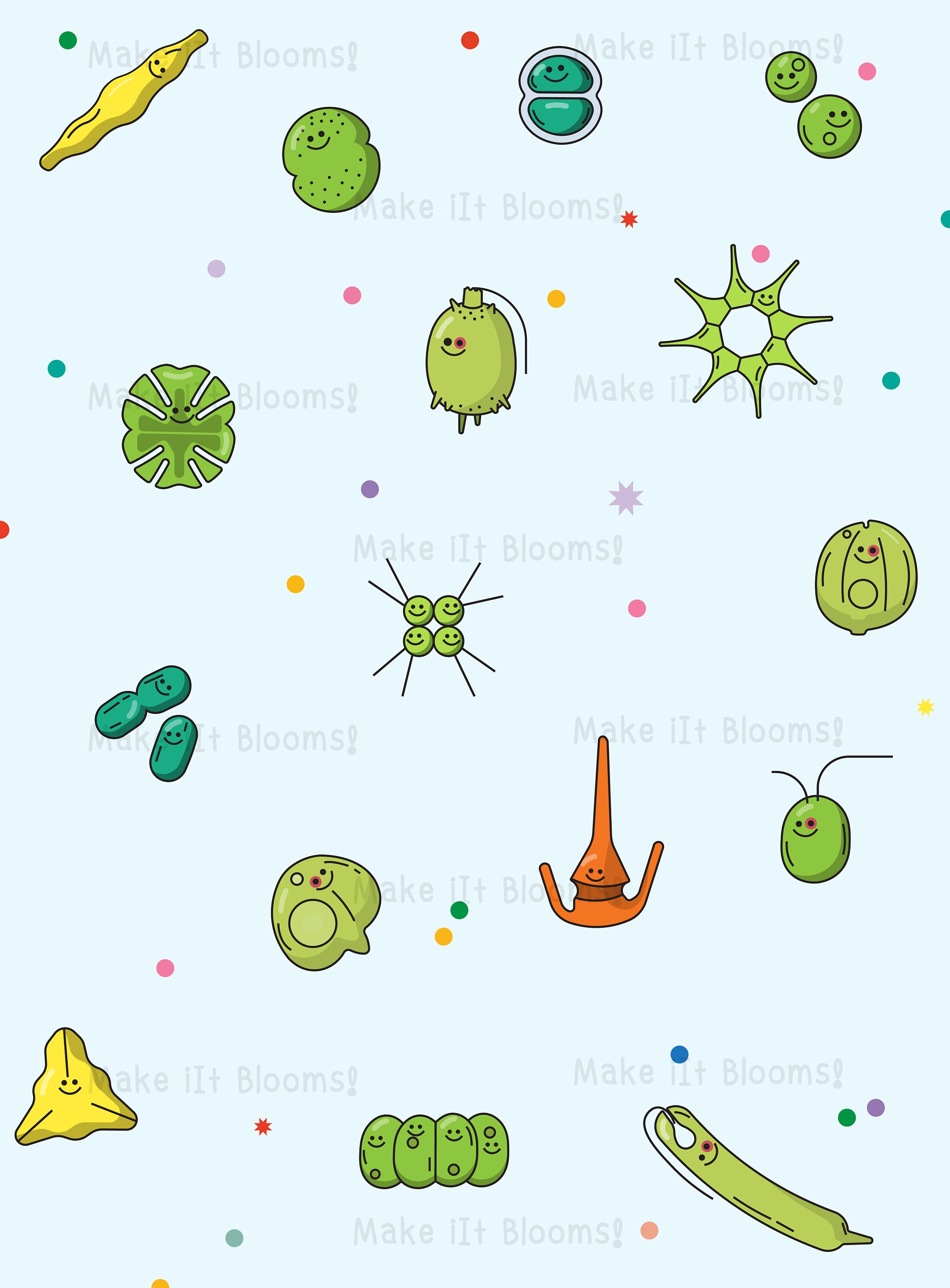 Cute Microalgae and Cyanobacteria/ Lovely Cartoon Phytoplankton/ Gift ...