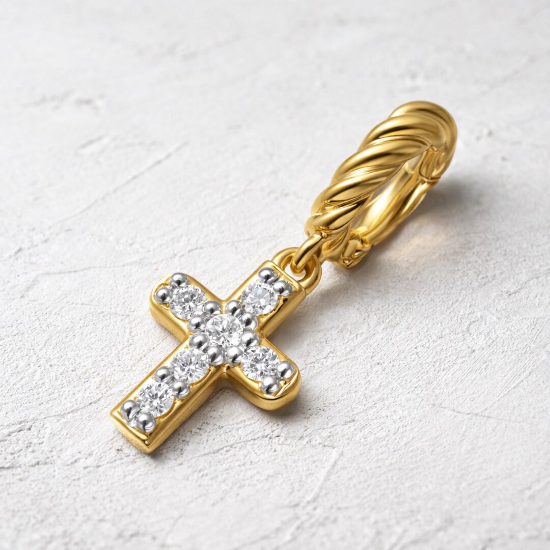 14k Solid Gold Lab Grown Encrusted Cross Necklace / Silver Cross ...