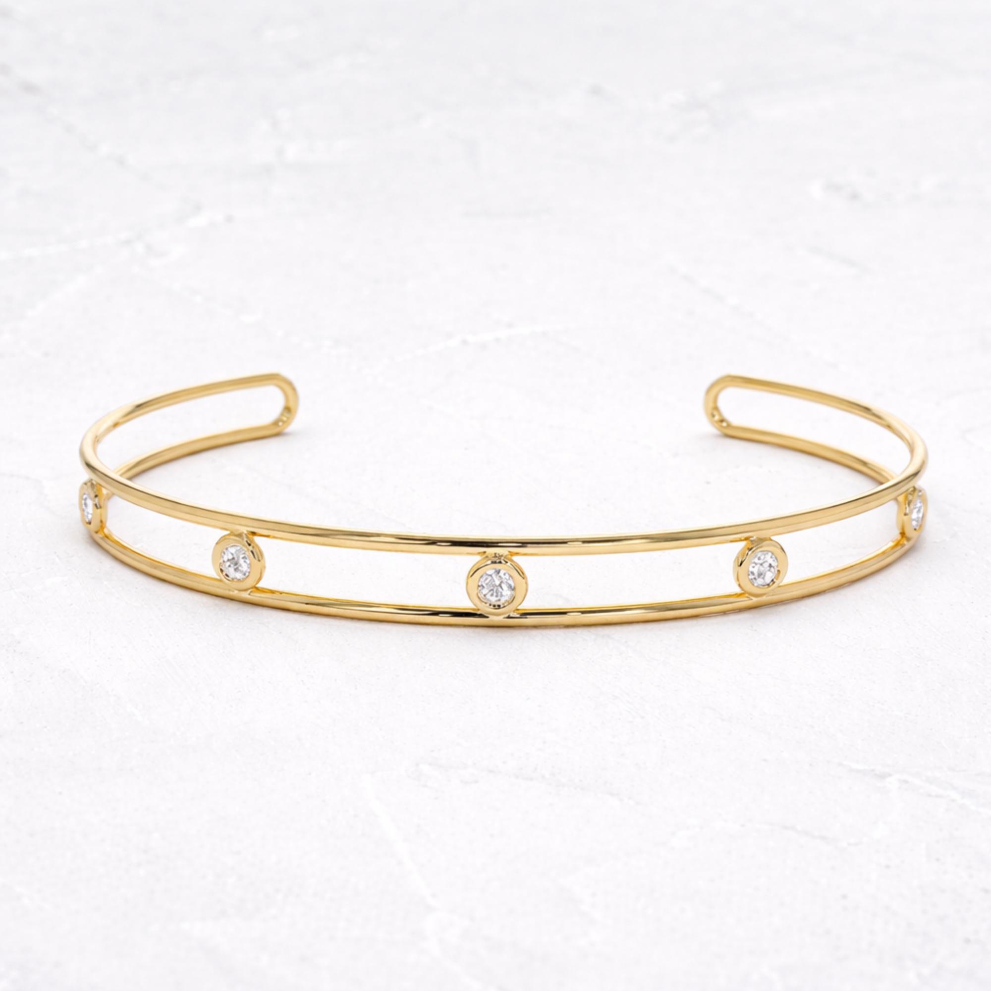 Diamond Cuff Bangle / 14k Gold Bezel Setting Diamond Cuff Bracelet ...