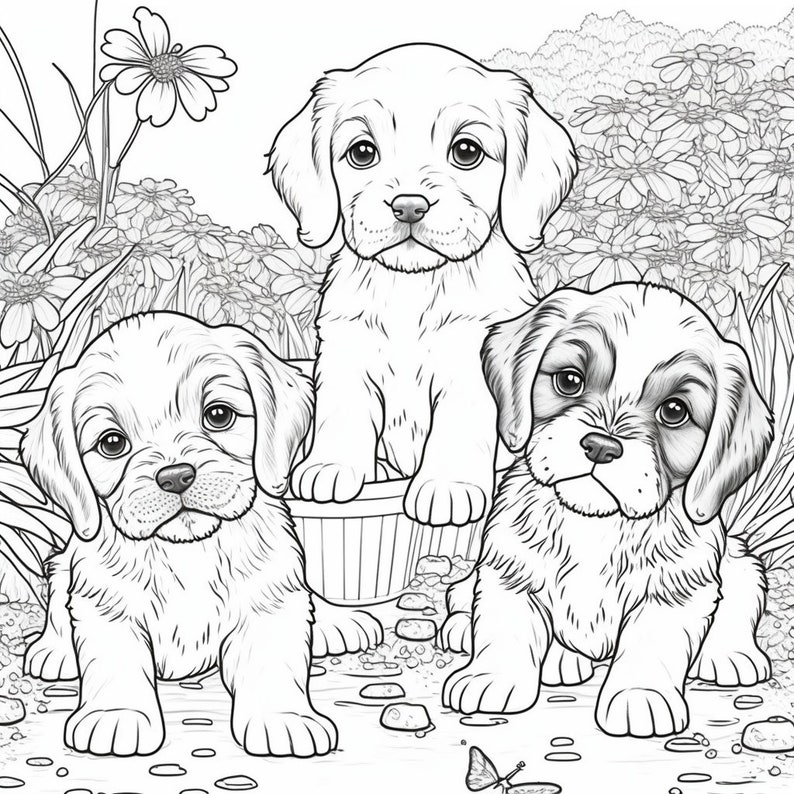 Coloring Pages for Kids | Puppies - Etsy