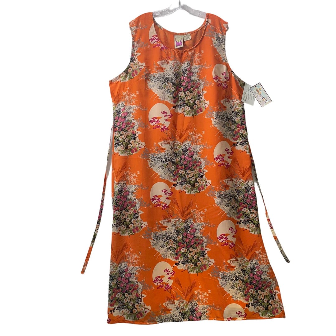 Anthony Original Womens 2X Orange Floral Sleeveless Long Dress New With ...