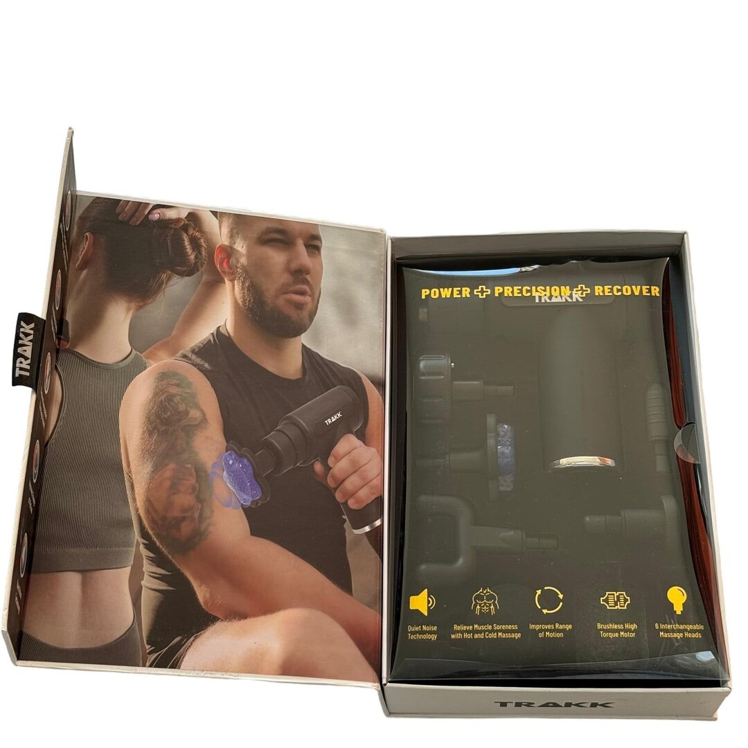 Trakk Hot Cold Massage Gun With 6 Interchangeable Heads for Deep Tissue ...
