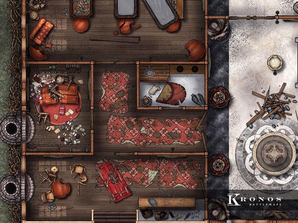 Abandoned Mansion Battle Map: 40x30 Double-story Ruins (digital ...