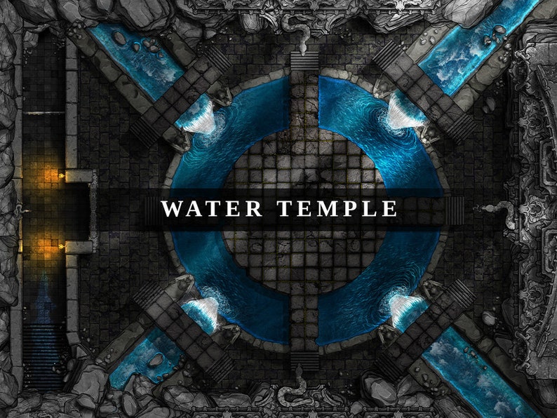 Wassertempel - Map, DnD Karte, Dungeons and Dragons, 5e, Roll20, Fantasy Blöckchen, Gießerei ...