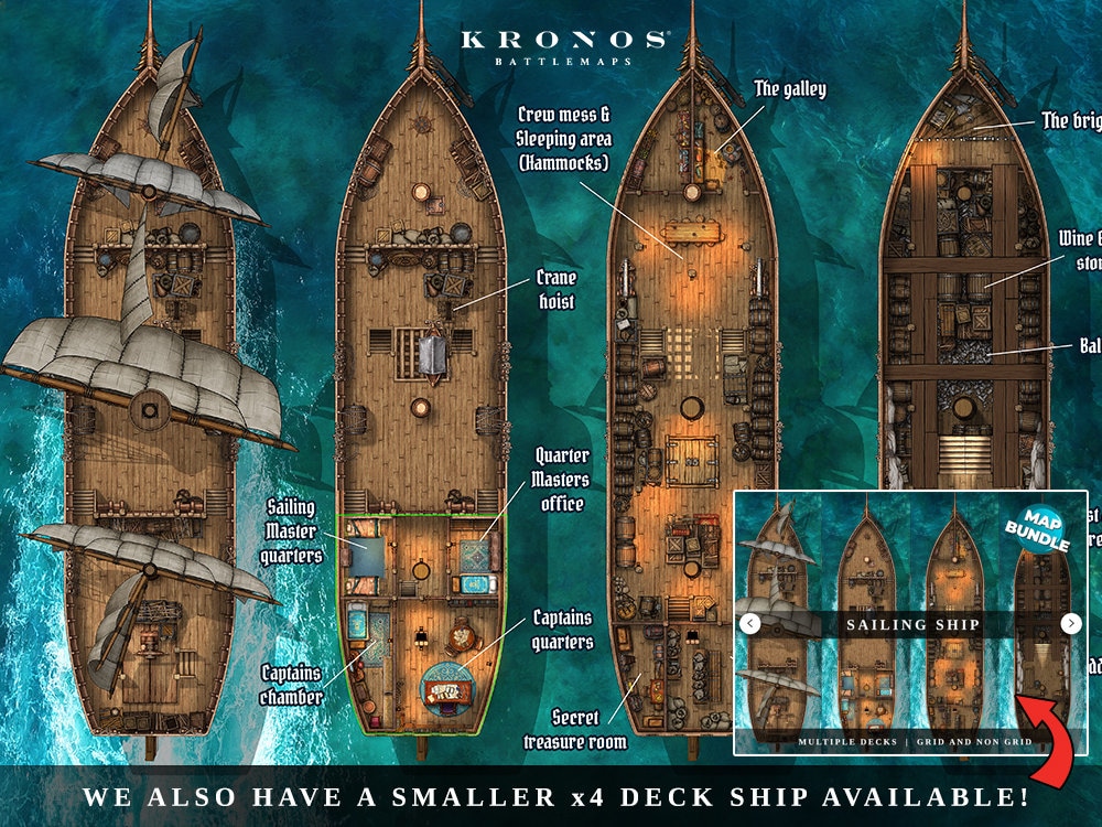Galleon Ship Battlemap, Digital Battle Map Dnd, D&D, Dungeons and ...