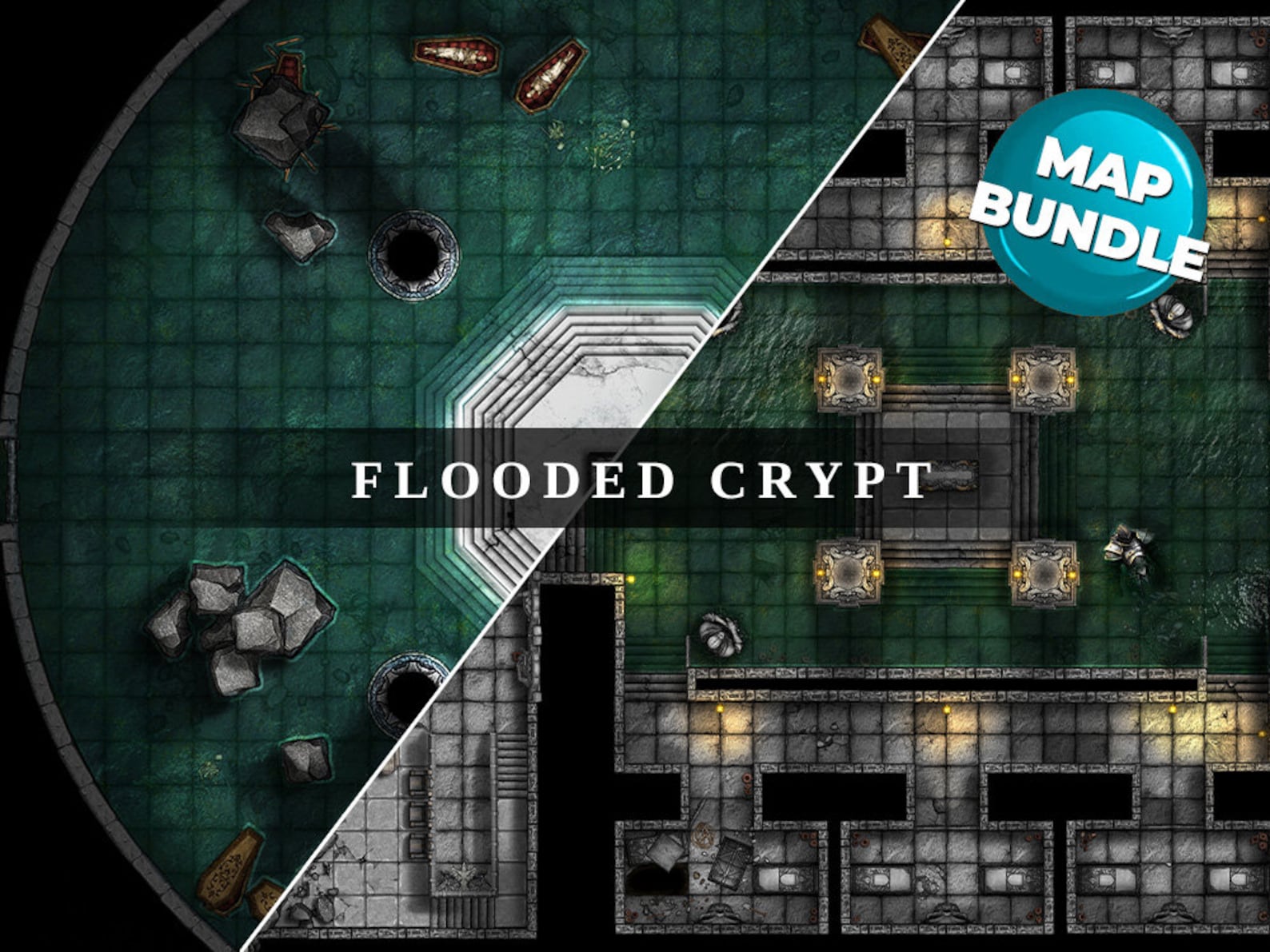 Flooded Crypt Battlemap, Dnd Battle Map, D&D, Battle Map, Dungeons and ...