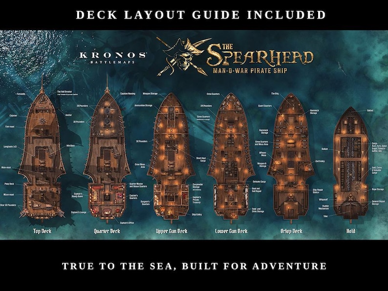 Pirate Ship Battlemap: D&D 5e, Multi-deck Man-o-war Sailing Ship ...