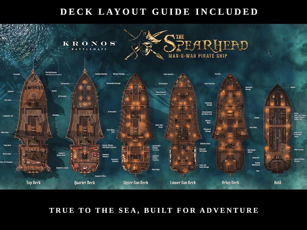 Pirate Ship Battlemap: D&D 5e, Multi-deck Man-o-war Sailing Ship ...
