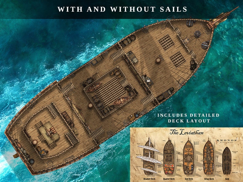 Galleon Ship Battlemap: D&D 5e, Multi-deck Sailing Ship (digital Map ...