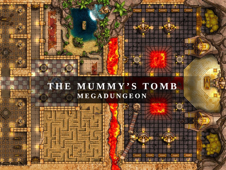 Mummy's Tomb Digital Battlemap: 40x117 Grid Dnd 5e (digital Download ...