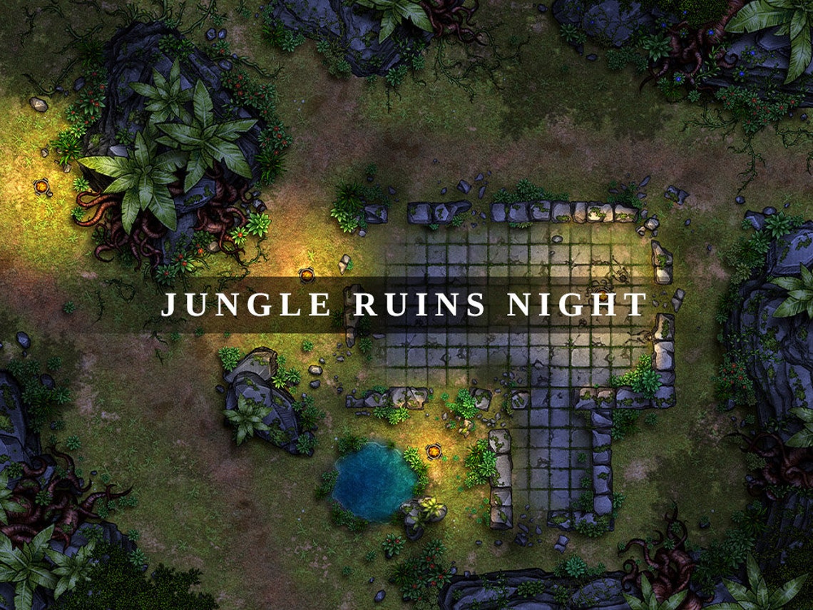 Jungle Ruins Digital Battlemap, Grid/night Versions Dnd Battle Map ...