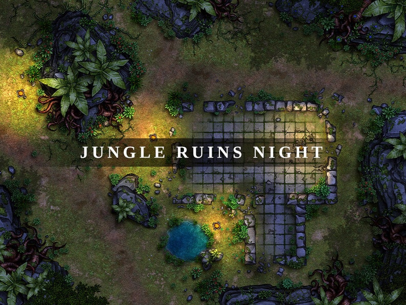 Jungle Ruins Digital Battlemap, + Grid/night Versions Dnd Battle Map ...