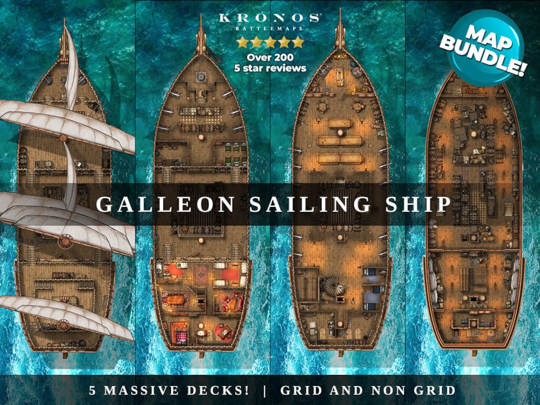 Galleon Ship Battlemap, Digital Battle Map Dnd, D&D, Dungeons and ...