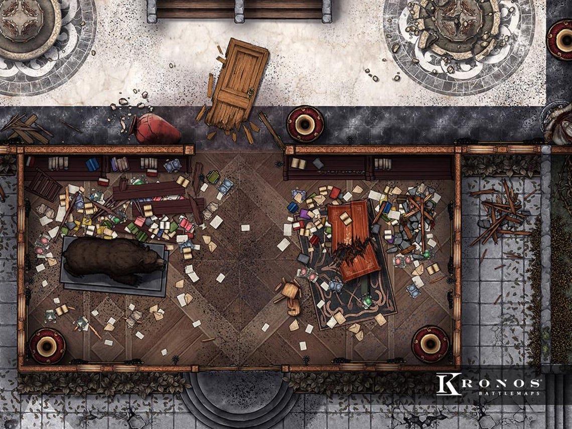 Abandoned Mansion Battle Map: 40x30 Double-story Ruins (digital ...