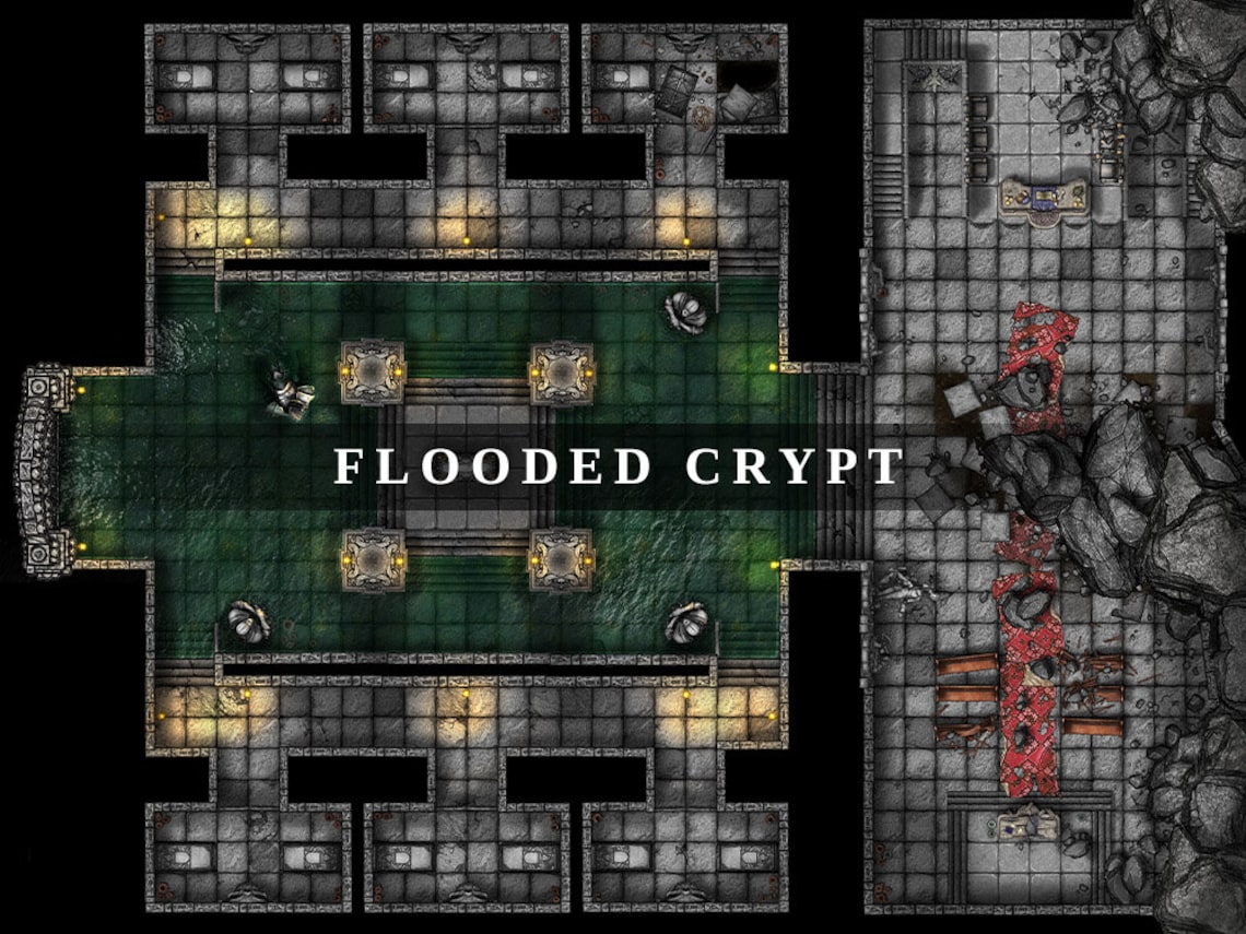 Flooded Crypt Battlemap, Dnd Battle Map, D&D, Battle Map, Dungeons and ...