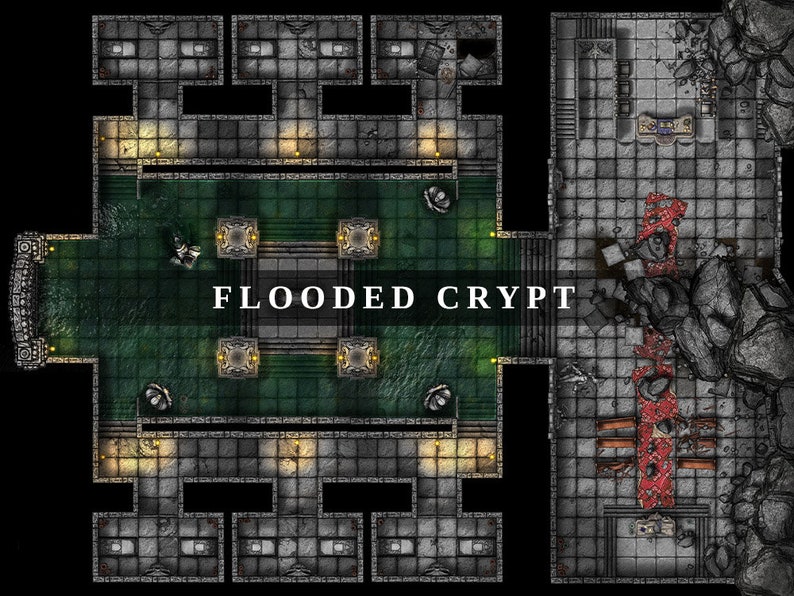 Flooded Crypt Battlemap, Dnd Battle Map, D&D, Battle Map, Dungeons and Dragons, 5e, Roll20 ...