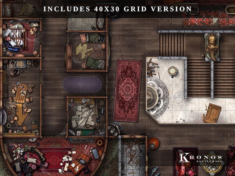 Abandoned Mansion Battle Map: 40x30 Double-story Ruins (digital ...