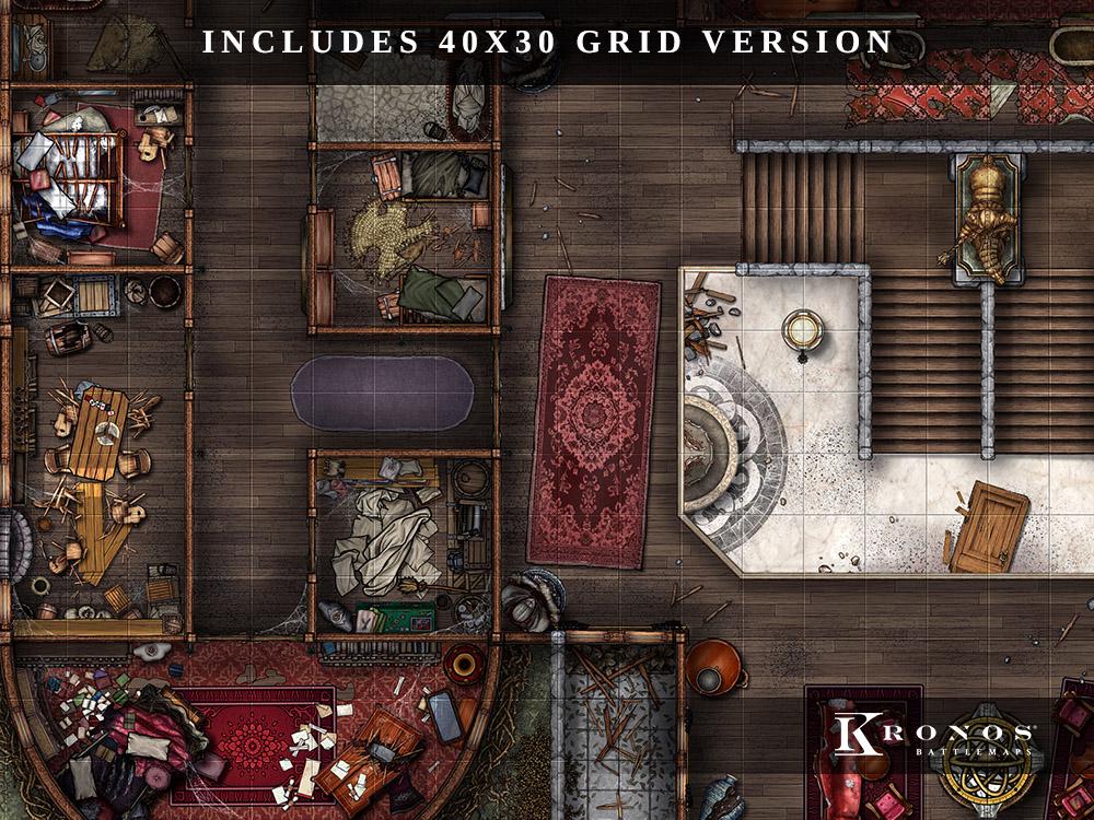 Abandoned Mansion Battle Map: 40x30 Double-story Ruins (digital ...