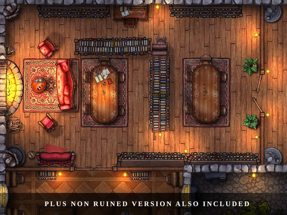 Abandoned Library Ruins Battlemap, 40x30, Dnd Battle Map, D&D, Battle ...