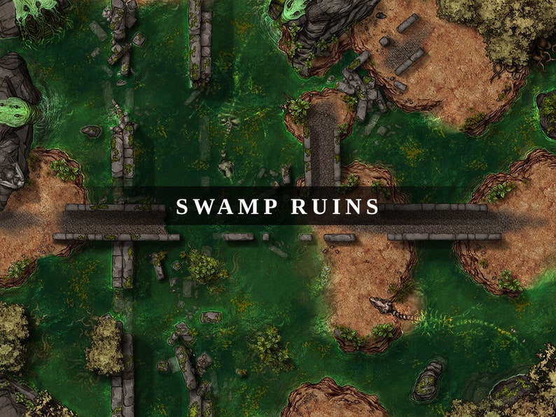 Swamp Ruins - Battlemap, Dnd Battle Map, Wasteland, Battle Map, Dungeons and Dragons, 5e, Roll20 ...