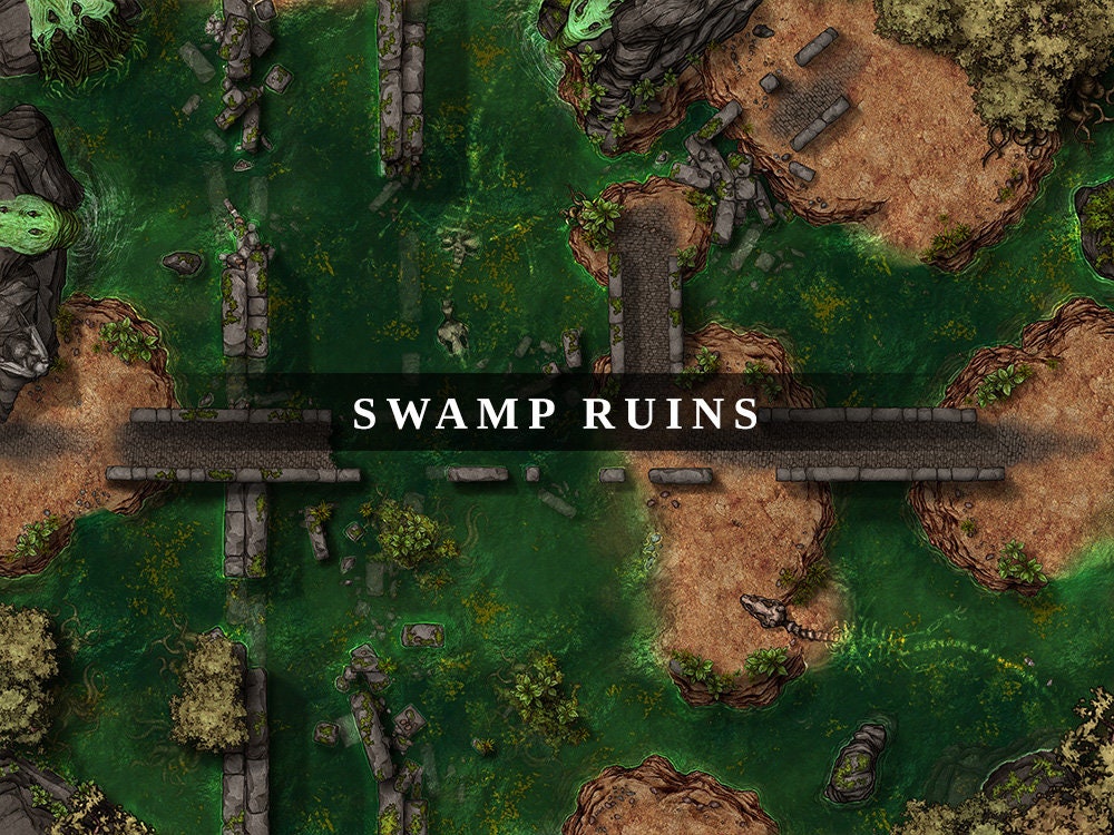 Swamp Ruins Battlemap, Dnd Battle Map, Wasteland, Battle Map, Dungeons and Dragons, 5e, Roll20 ...